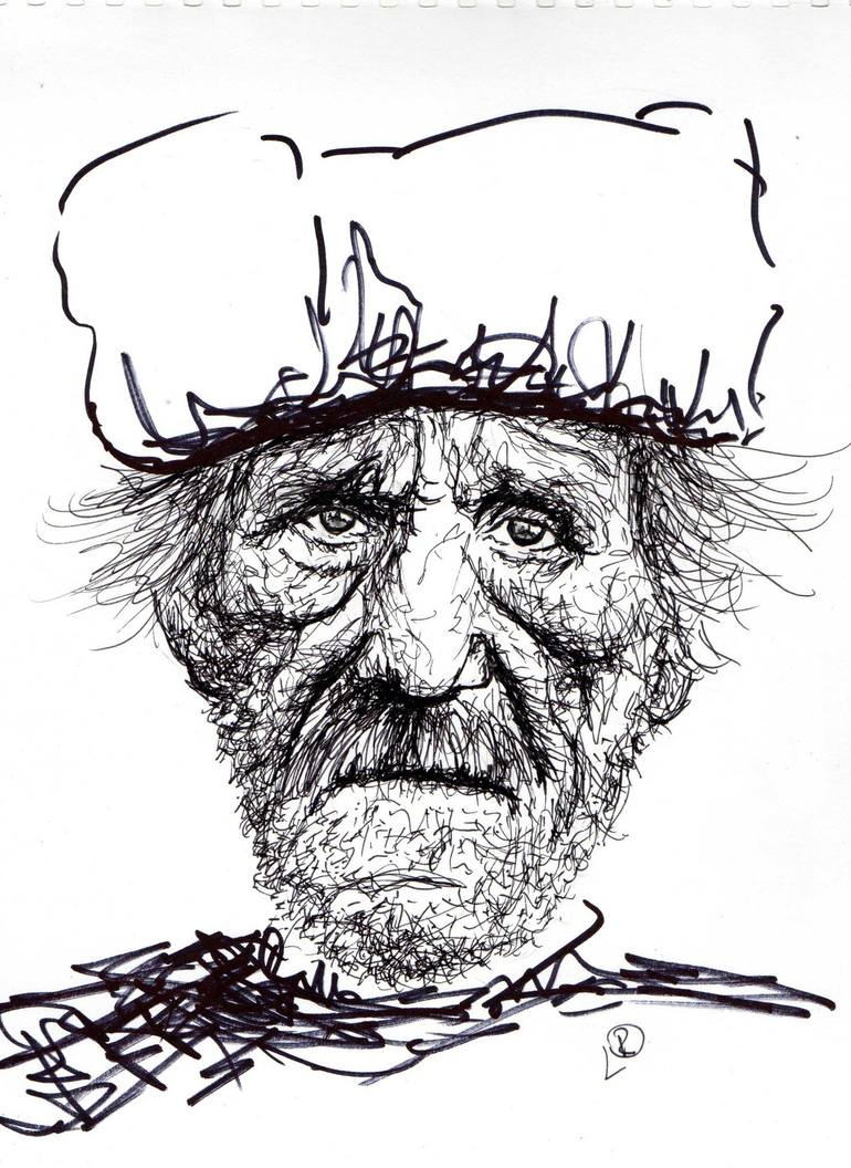 Russian Grandpa Drawing by Liga Rudava | Saatchi Art