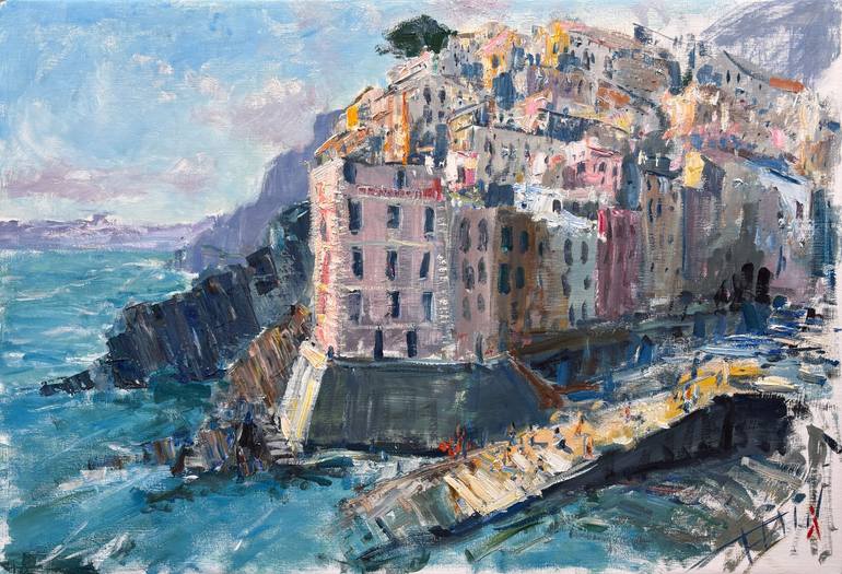 Riomaggiore Coastline Painting by Rustam Ismailov | Saatchi Art