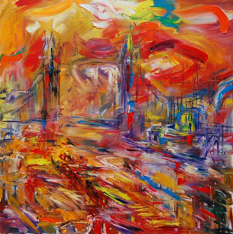 'Tower Bridge in Red' Painting by Natasha Chilingirova | Saatchi Art