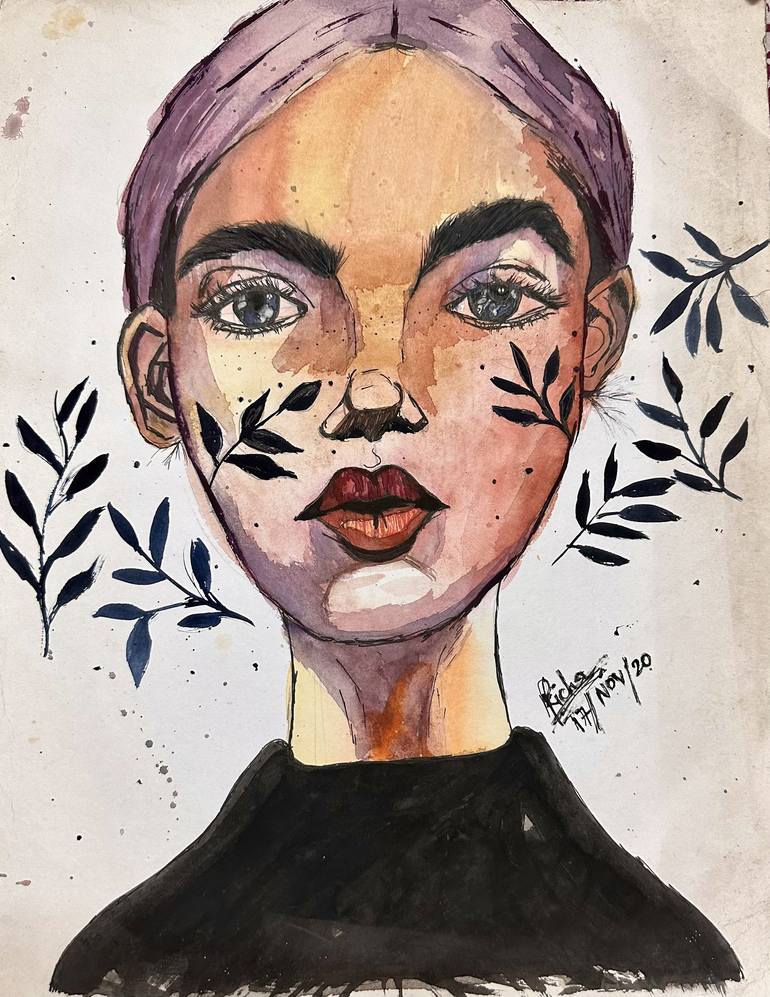 Purple Hues: A Handmade Watercolor Painting of a Pouting Lady Painting ... Purple Hues: A Handmade Watercolor Painting of a Pouting Lady Painting ...