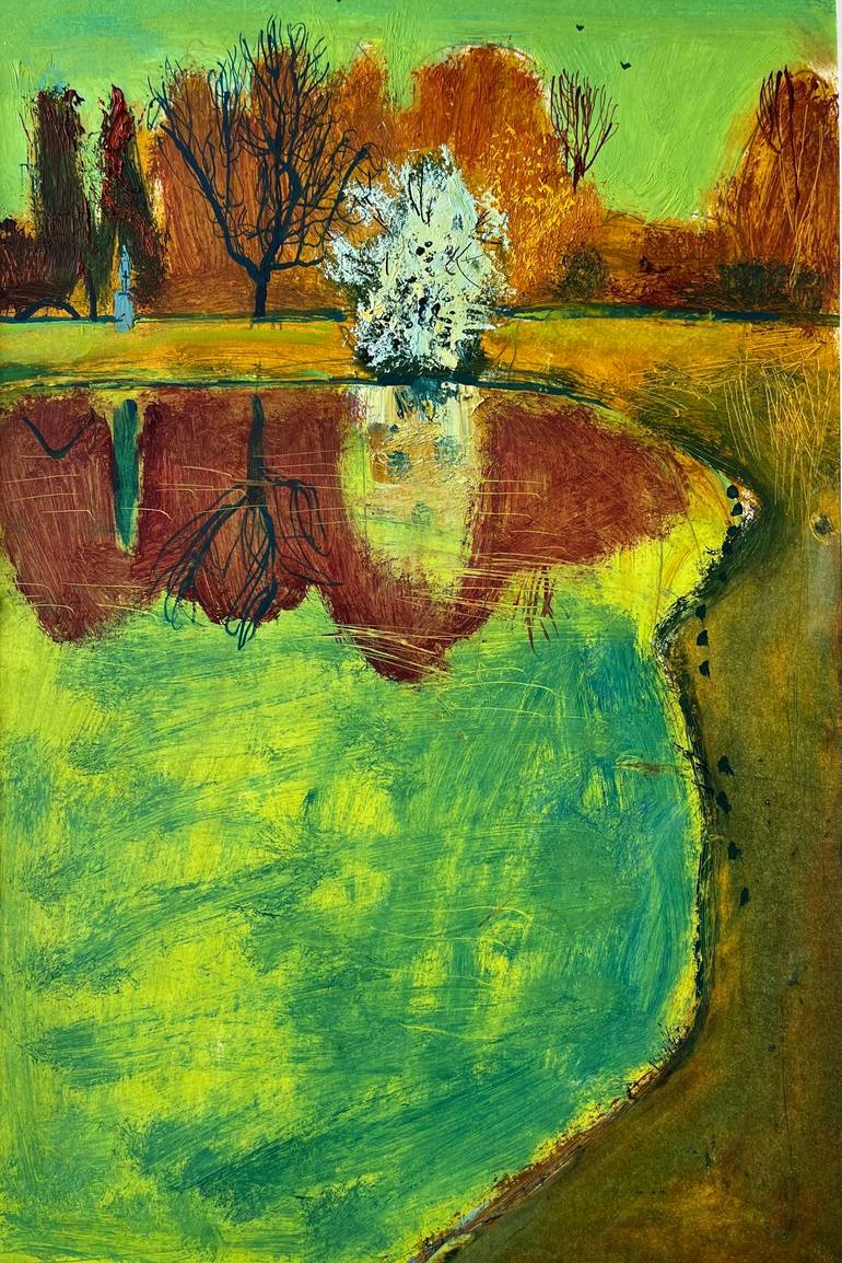 sunset on the lake Painting by Mikhail Mishuk | Saatchi Art