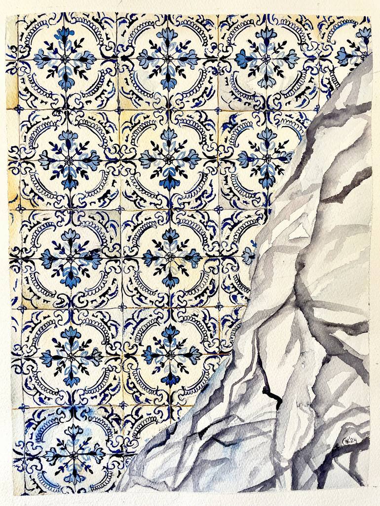 Floral Blue Azulejo Tiles Revealed Painting by Irina Kurganskaya | Saatchi Art