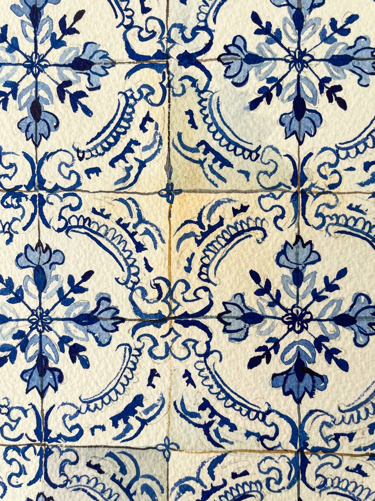 Floral Blue Azulejo Tiles Revealed Painting by Irina Kurganskaya | Saatchi Art