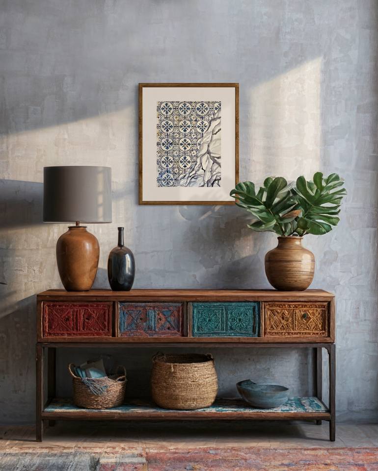 Floral Blue Azulejo Tiles Revealed Painting by Irina Kurganskaya | Saatchi Art