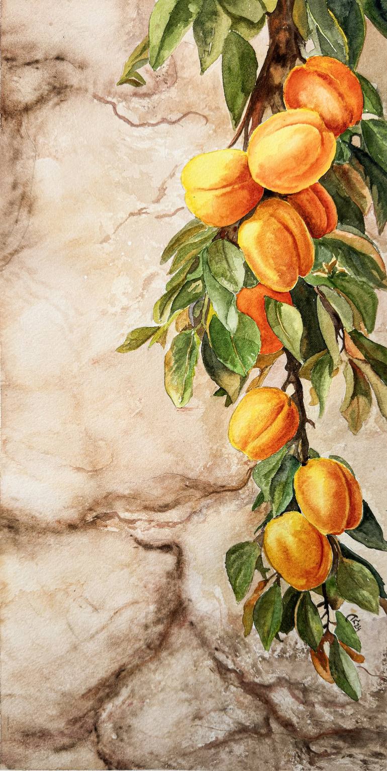 Whispers Through the Wall – Apricots Painting by Irina Kurganskaya | Saatchi Art