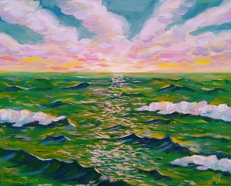 Sunrise Seascape Oil Painting Sunrise Canvas Original Art Painting by ...