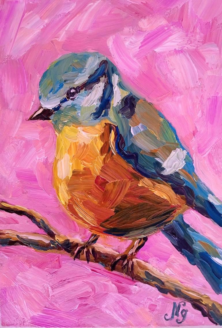 Small Bird Oil Painting Yellow Bird Impressionist Natelly Gree Painting ...