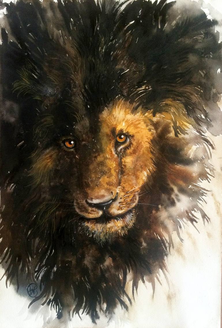 Dark Lion Painting by Nancy Horenburg | Saatchi Art