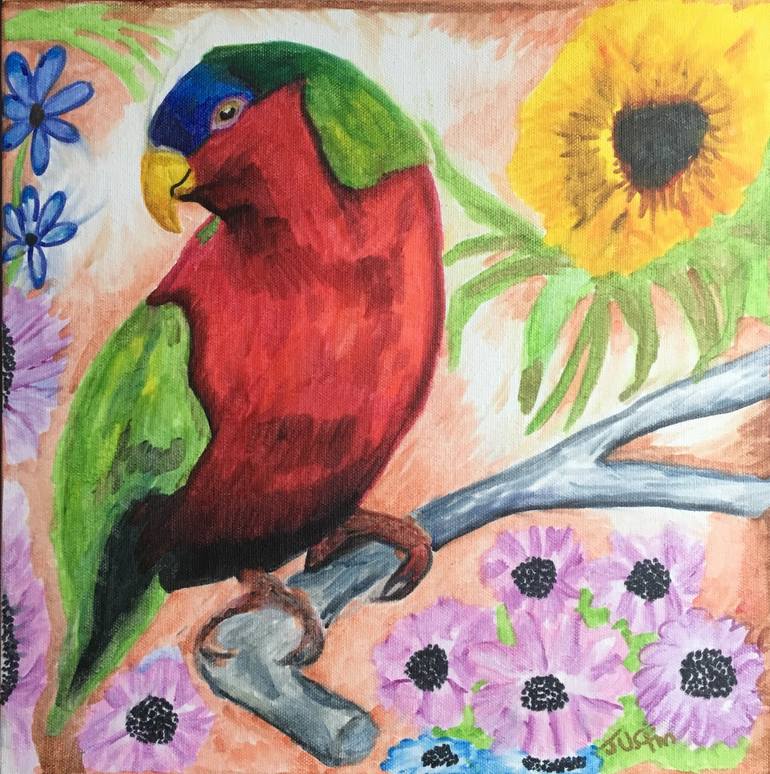 The Collard Lory Painting by Justin Halo | Saatchi Art