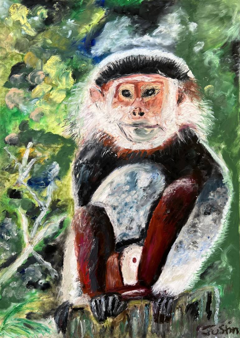 Red Shanked Douc Drawing by Justin Halo | Saatchi Art