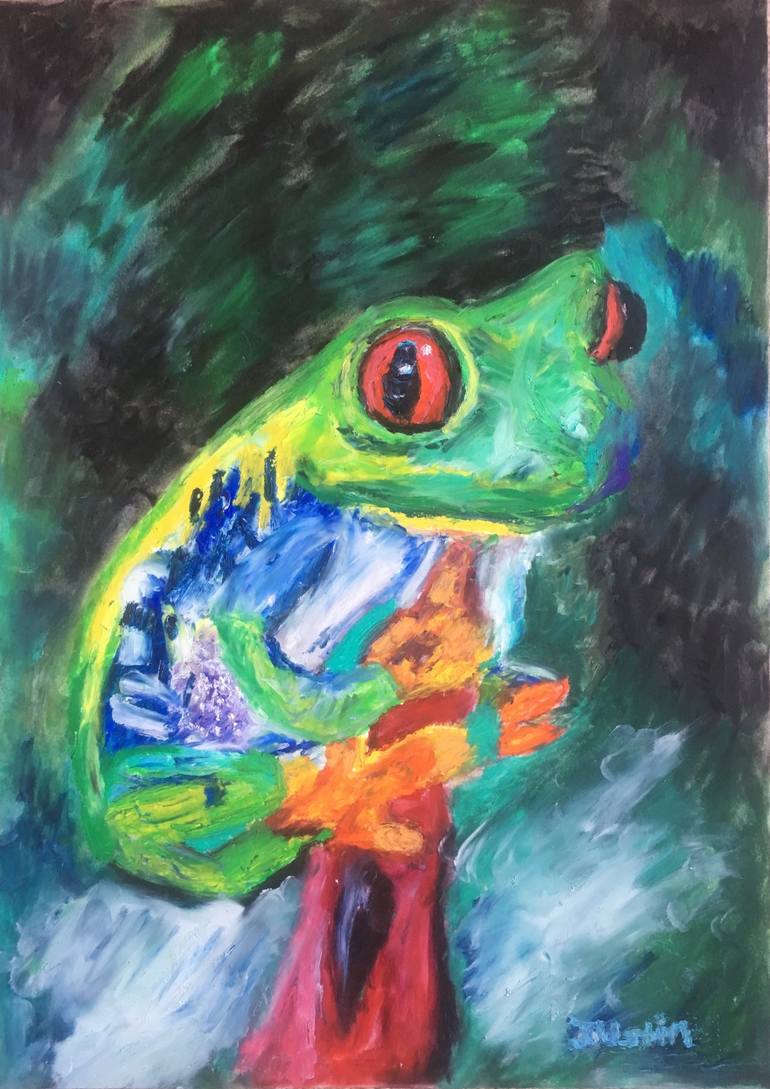 Red-Eyed Tree Frog Painting by Justin Halo | Saatchi Art