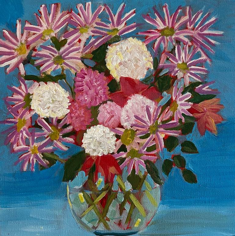 Striped Daisy's Painting by Margaret Roth | Saatchi Art