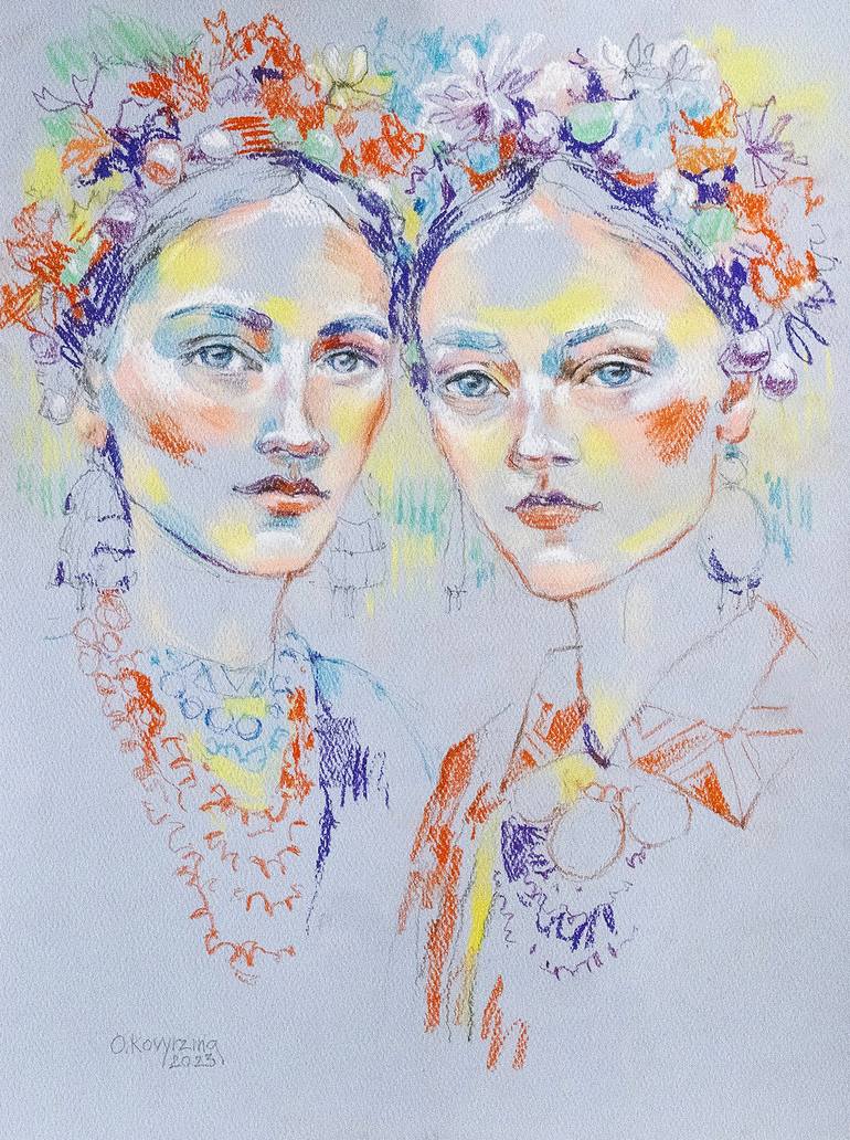 Two Women Drawing by Olena Kovyrzina | Saatchi Art