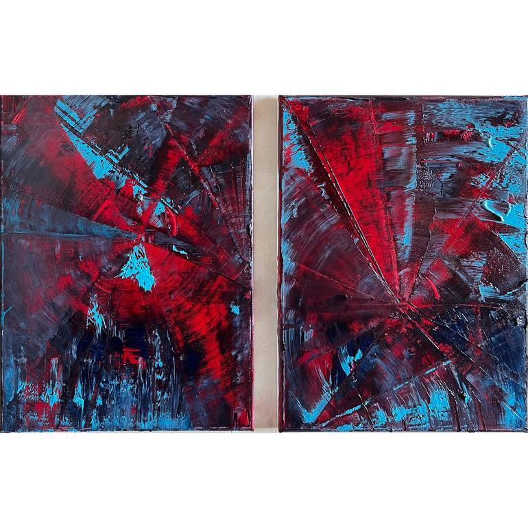 Two Faces of Strife (Diptych) Painting by Eve Black | Saatchi Art