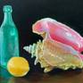 Conch with Lemon and Bottle Painting by Edith Bingham | Saatchi Art