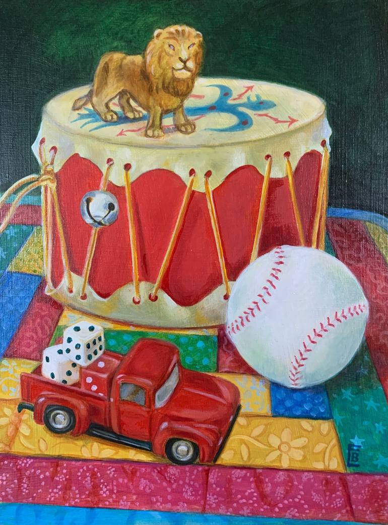 Still Life with Lion and Baseball Painting by edith bingham | Saatchi Art