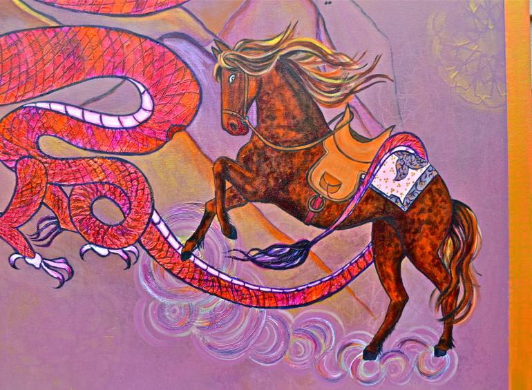 Rostam & Dragon Painting by Fariba Doroudian | Saatchi Art