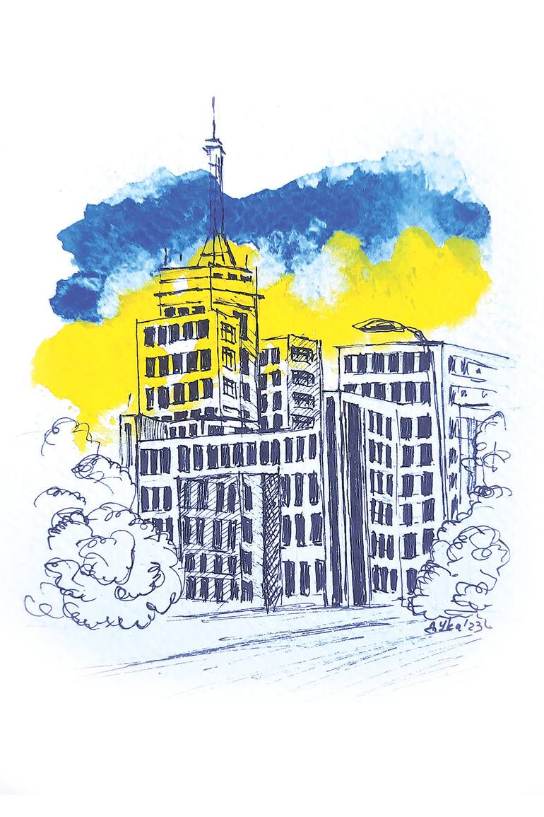 Derzhprom, Kharkiv, Ukraine Painting by Yevheniya Duka | Saatchi Art
