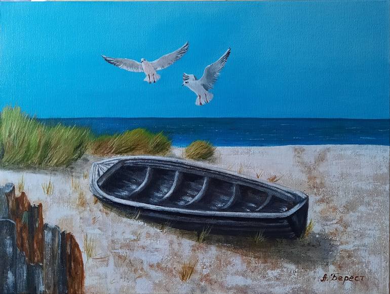 Old boat Painting by Olena Berest | Saatchi Art