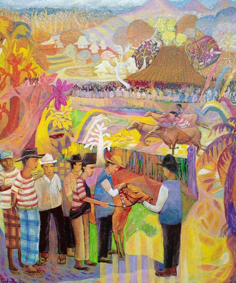 Kerapan Sapi Madura,Indonesia Painting by Toha Hasan Bali Painter ...