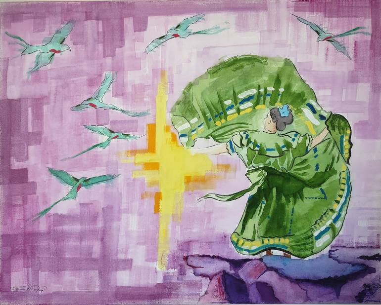 Oscar Eduardo de Paz Original Dancing with Quetzales Painting by Oscar ...