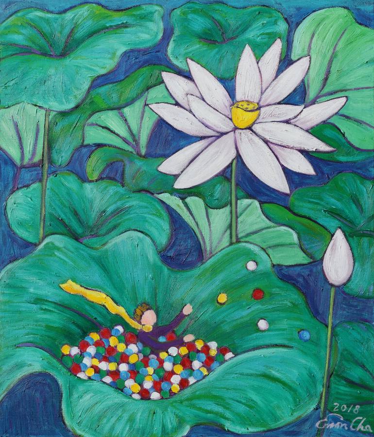 The Big Prince and the Lotus I Painting by Erion Cha | Saatchi Art