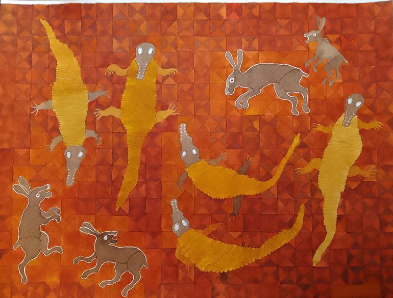Lagartos y conejos Painting by daniela cuellar | Saatchi Art