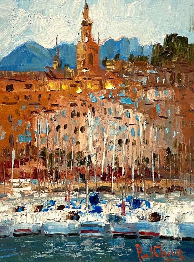 Port de Menton, France Painting by Paul Cheng | Saatchi Art