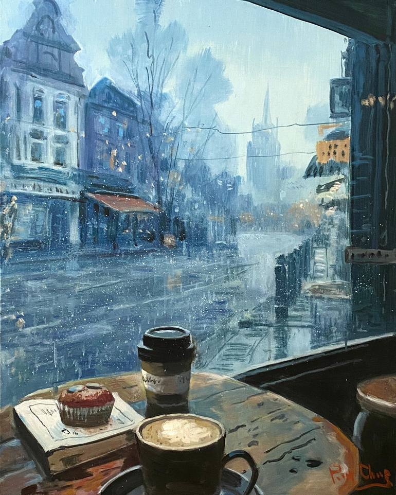 Coffee On Rainy Day Painting by Paul Cheng | Saatchi Art