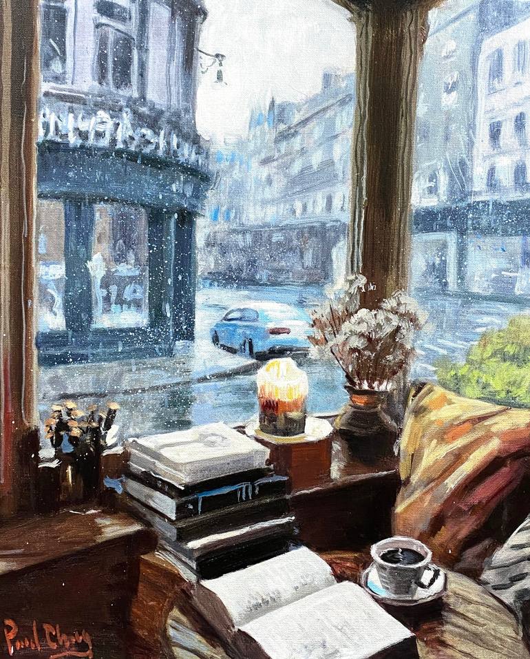 Reading On Rainy Day Painting by Paul Cheng | Saatchi Art