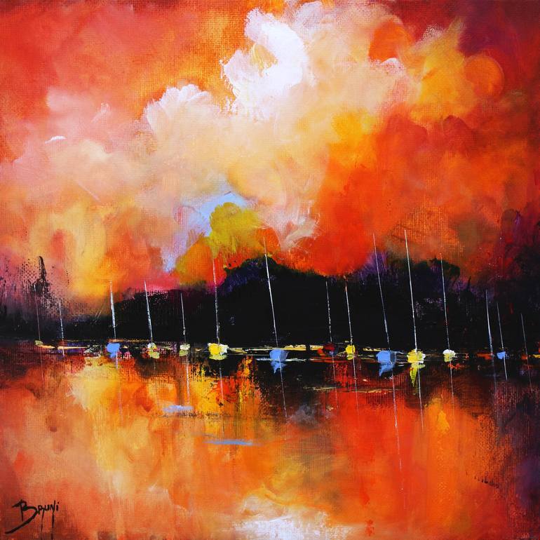 Boats under a glowing sky Painting by Eric Bruni | Saatchi Art