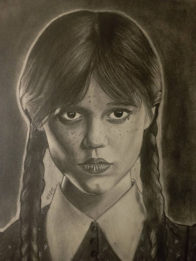 Jenna Ortega (Wednesday Addams) Drawing by Haris Ikram | Saatchi Art