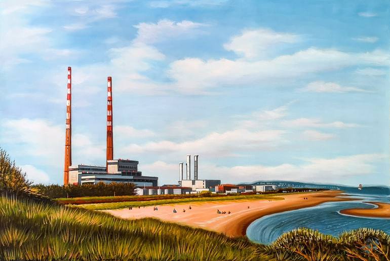 Poolbeg Chimneys, Dublin, Ireland Painting by Conor Kelly | Saatchi Art