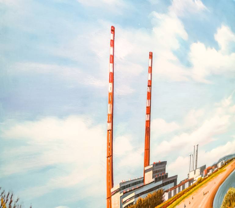 Poolbeg Chimneys, Dublin, Ireland Painting by Conor Kelly | Saatchi Art