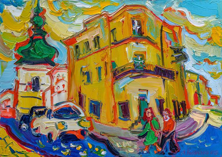 Copy of 'Urban traffic', Art by Andrey Kovalenko, Cityscape with Church Painting by Andrey ...