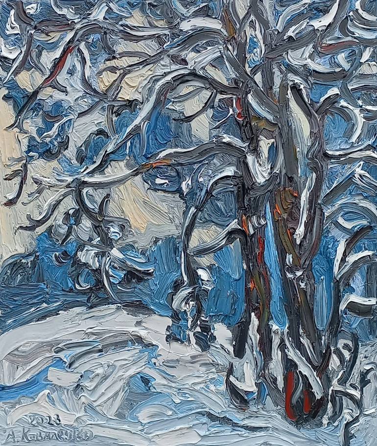 Winterscape Oil Painting Original Wall Art Decor Farmhouse Painting by Andrey Kovalenko ...