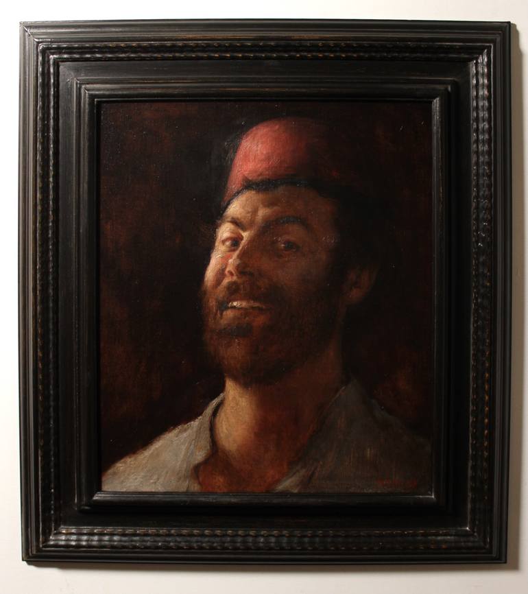 Self Portrait with Fez Painting by Nicholas Chaundy | Saatchi Art