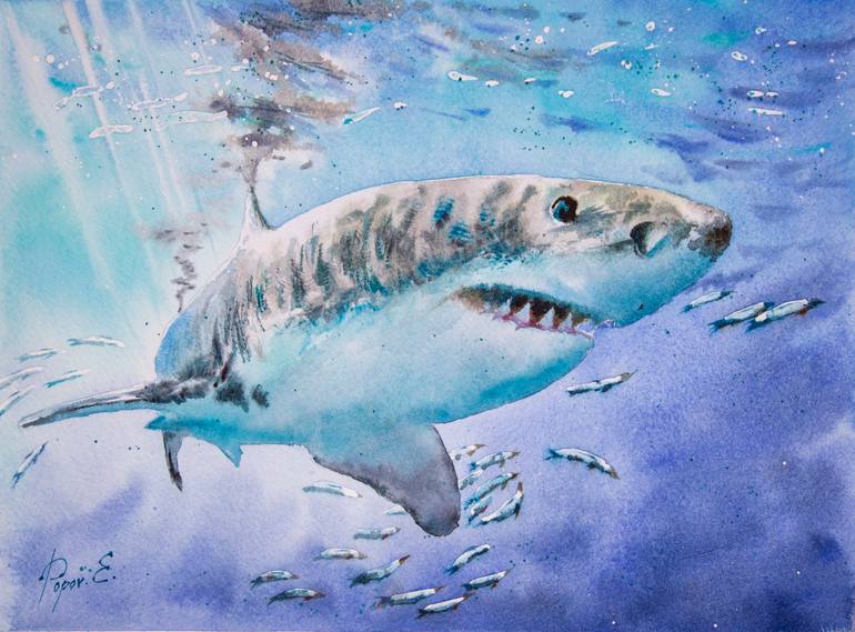 A shark in front of you Painting by Eugene Popov | Saatchi Art