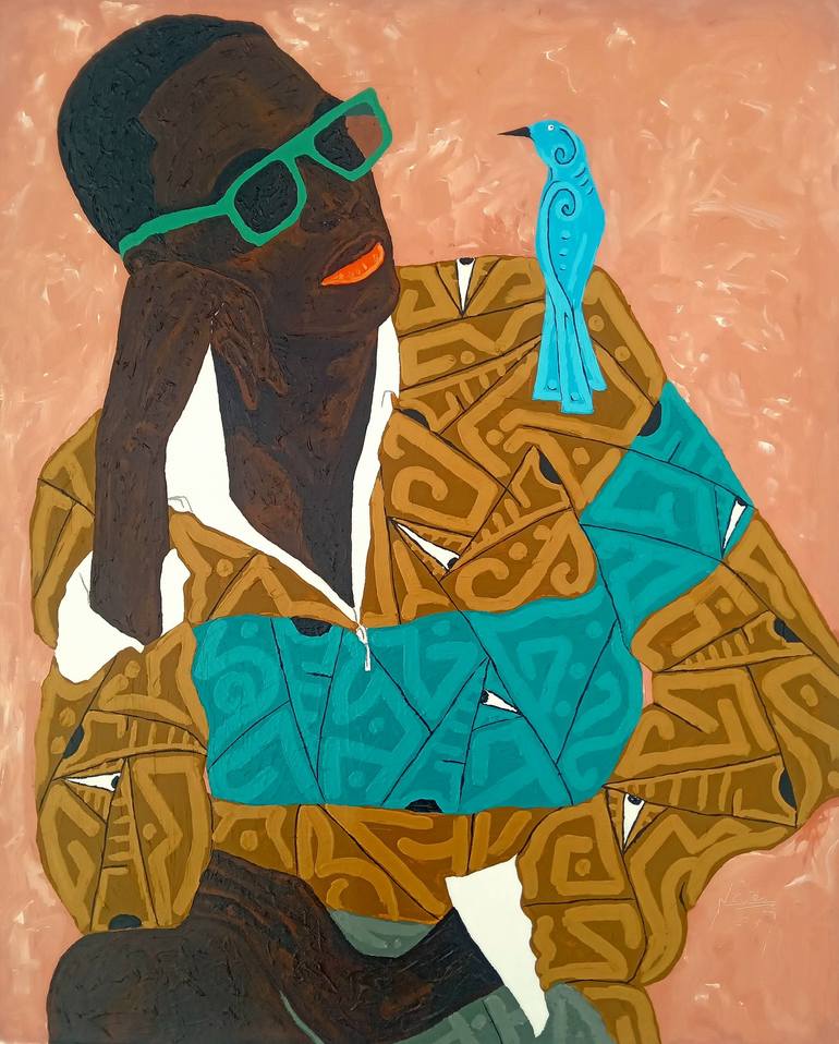 Turquoise Glasses Painting by Victor Osei Mensah | Saatchi Art