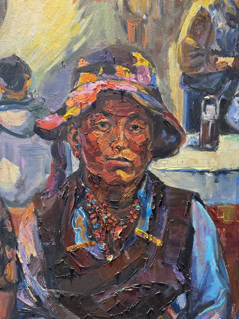 Butter tea stall Painting by QiuZi Zhang | Saatchi Art