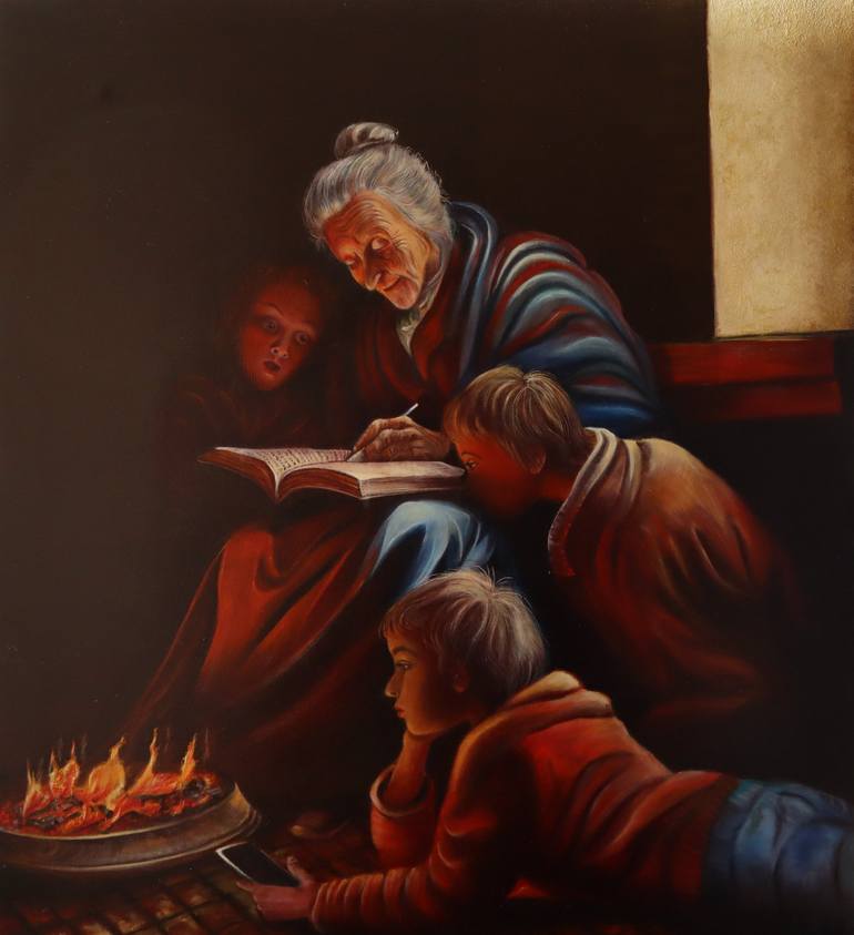 Whispers of Firelight Painting by Annibale Pace | Saatchi Art