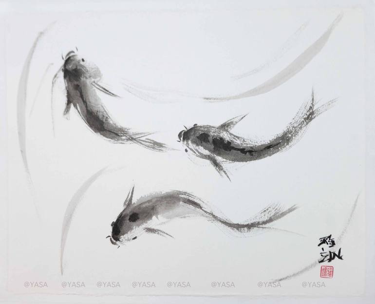 Three koi fish enjoying life. Painting by Yasa Mt | Saatchi Art