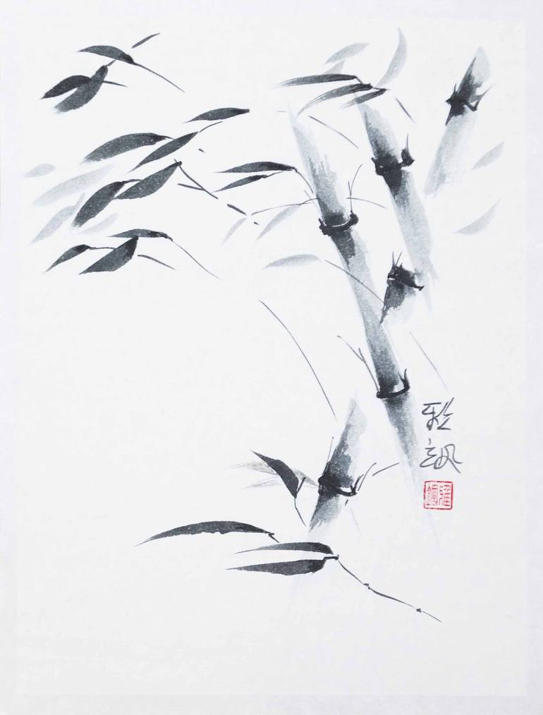 Bamboo bending under strong winds. Painting by Yasa MT | Saatchi Art