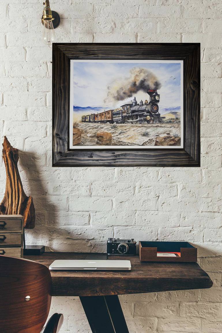 Old Steam Engine Train Chugging Through the Desert 11x14 Painting by ...