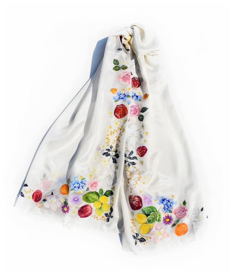 Secret Garden V, hand painted on silk scarf. Painting by Umber Panezai ...