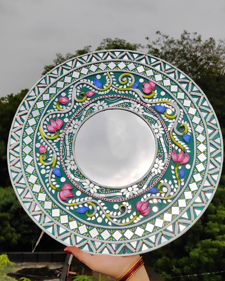 Lotus in lake, Lippan art, 16x16inches decorative wall decor art ...