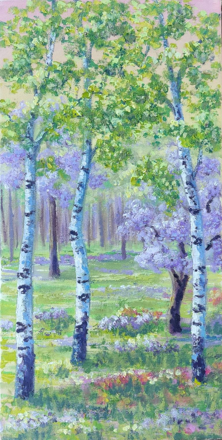 Winter birch trees Painting by Ivona Nikolic | Saatchi Art