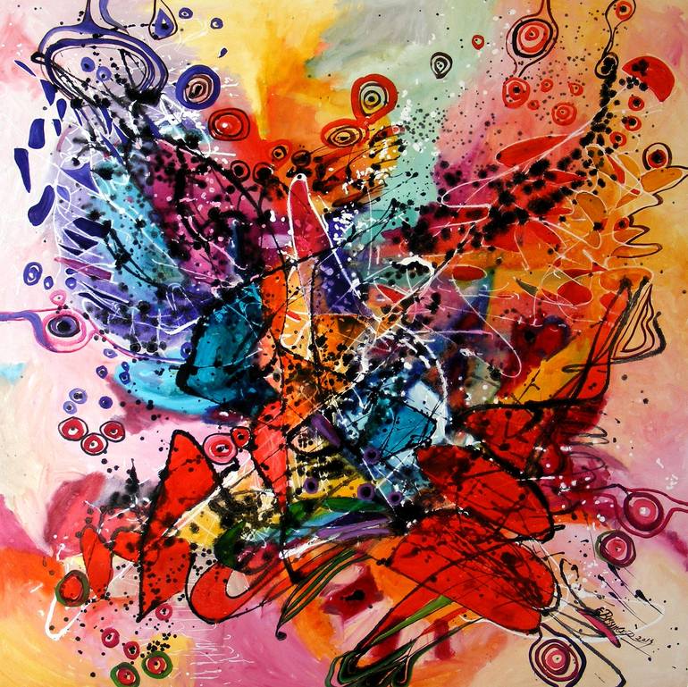 FLUTURI LA FLUTURI large painting ,original , by.BISSINGER, oil on ...