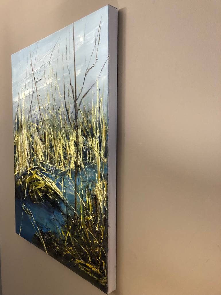 Winter landscape. Reeds and Ice Painting by Galina Sviridenko | Saatchi Art