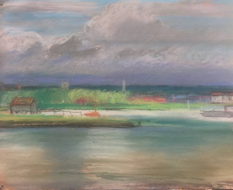 A Sudden Gleam Of Sunlight On The River Deben Woodbridge Drawing by ...